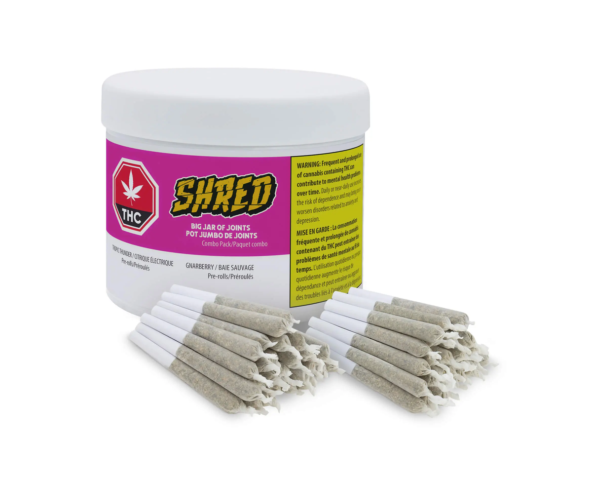 Shred Big Jar of Joints Tropic Thunder + Gnarberry 56 x 0.5g Pre-Rolls ...